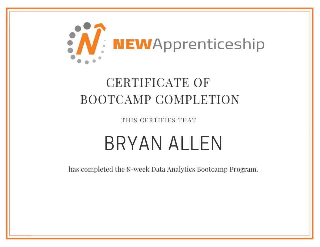 Bryan Allen's Bootcamp Certificate